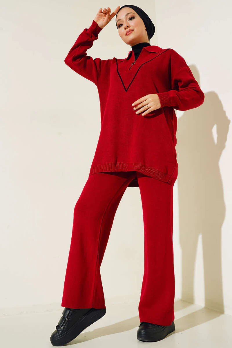 Red Modest Coord Set | Two Piece CoOrd Set | HEATLNDN